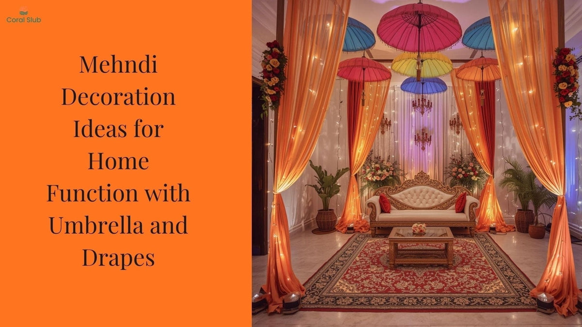 Mehndi Decoration Ideas for Home Function with Umbrella and Drapes ...