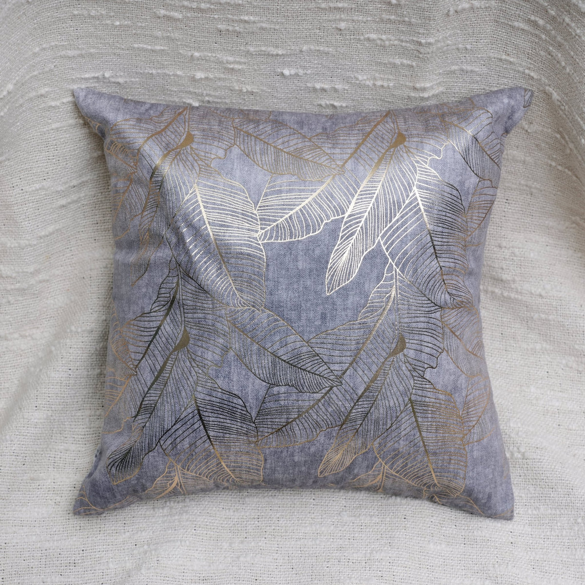 Golden Leaves Smoke Cushion Covers, 16" x 16", Pack of 2 – Coral Slub