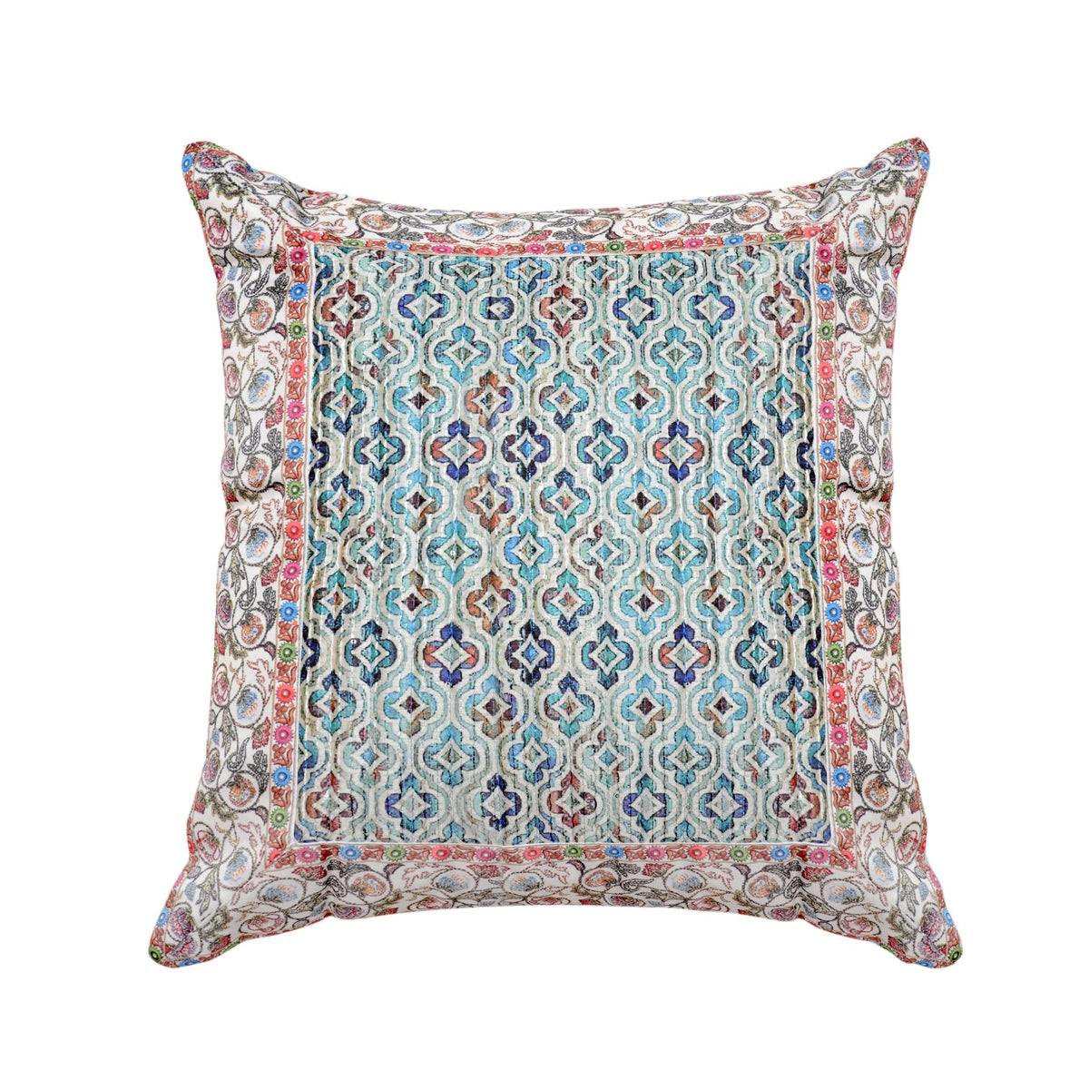 Meenakari Cushion Cover Powder Blue, 16" x 16", Pack of 2 – Coral Slub