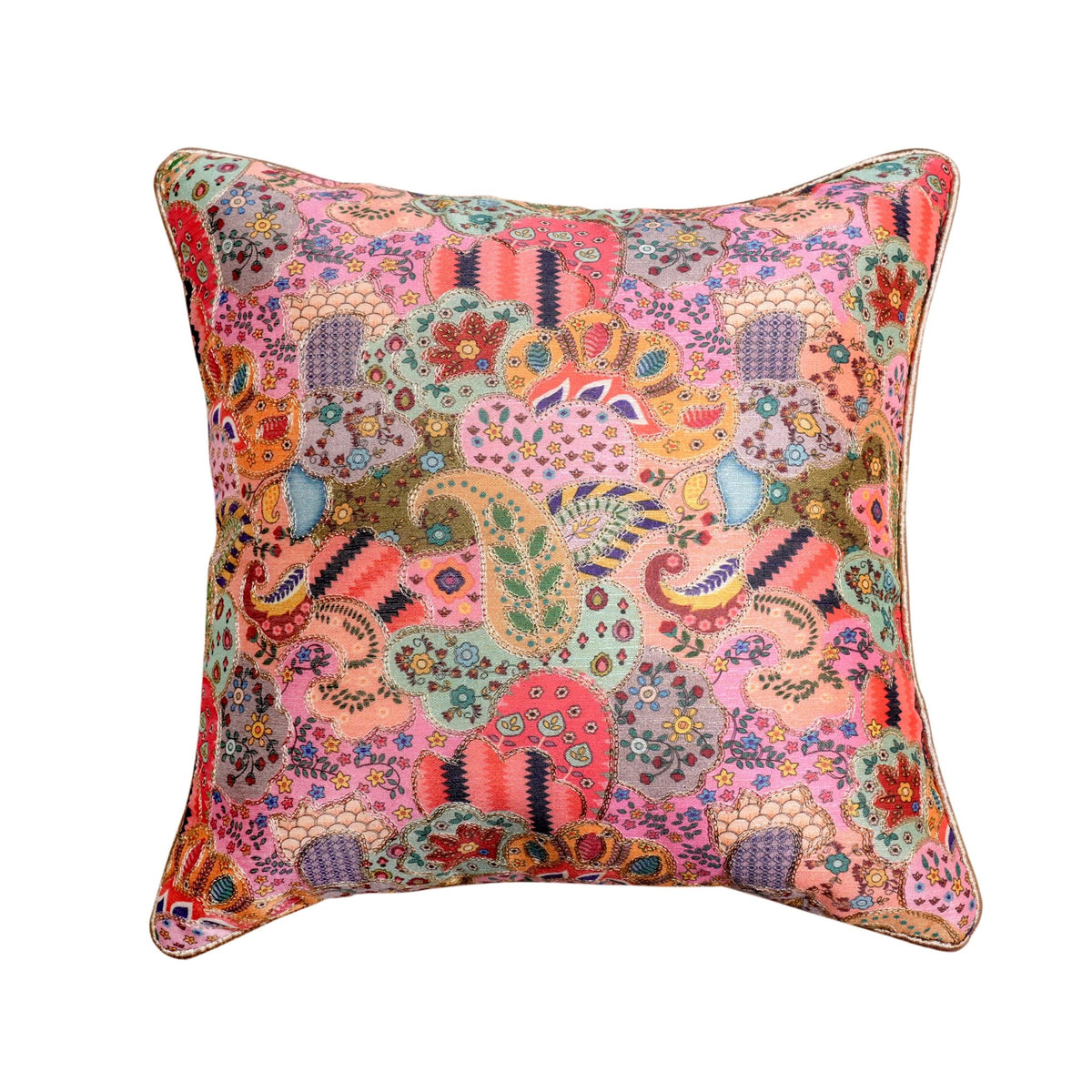 Paisley Pop Pink Cushion Cover, 16" x 16", Pack of 2 – Coral Slub